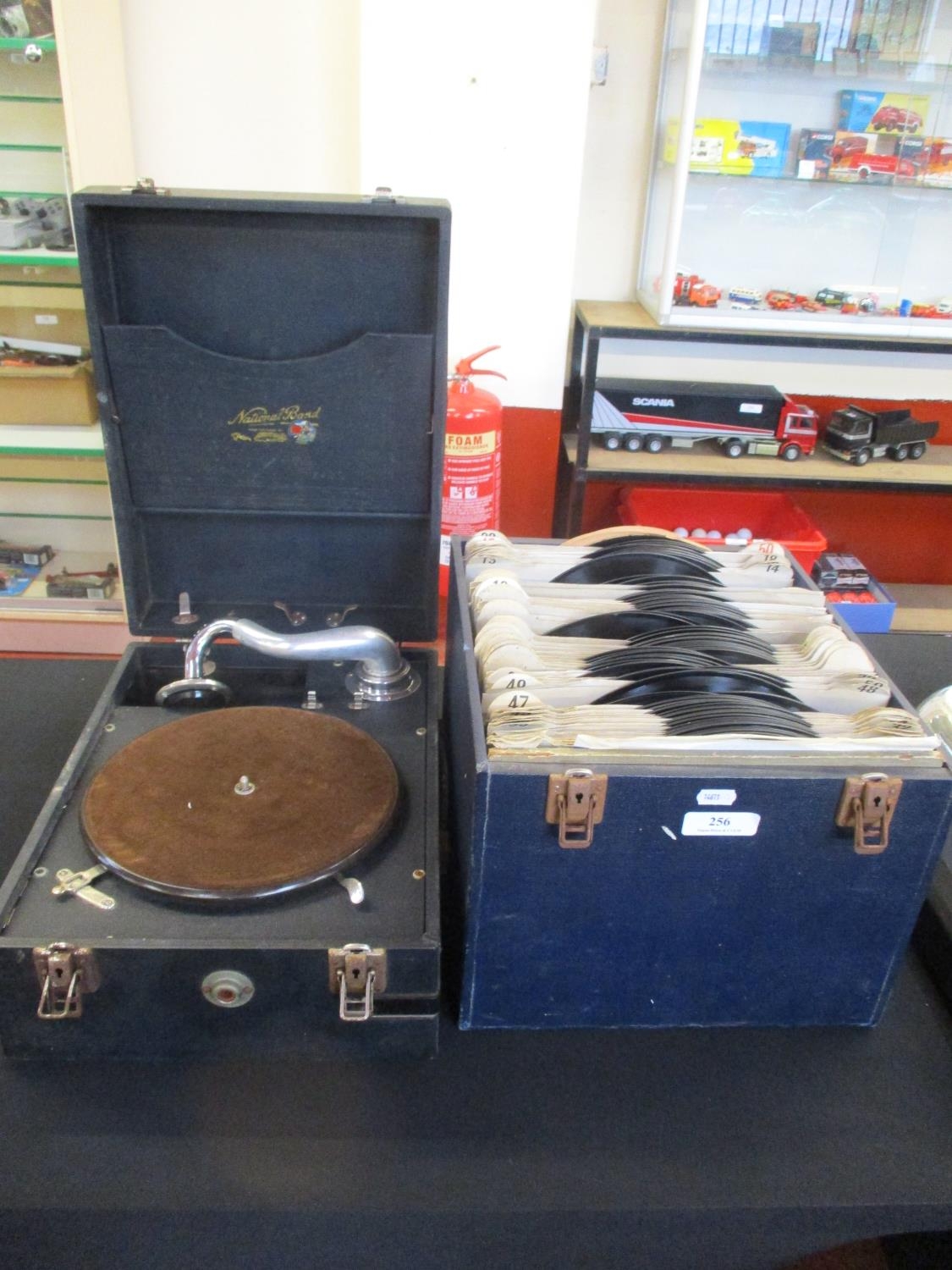 A vintage National Band portable gramophone together with a large ...