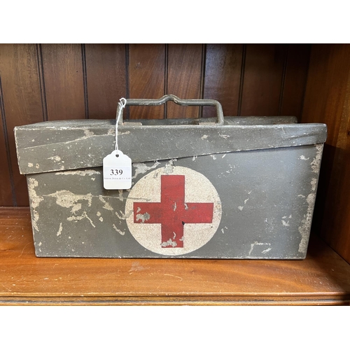 A military ammunition box now repurposed as a First Aid box