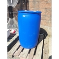 A blue PVC 205 litre barrel