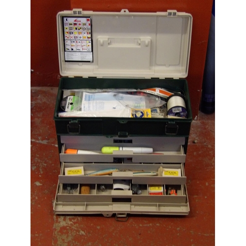 A Plano fishing tackle box containing a comprehensive range of fishing ...