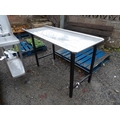 A stainless steel preparation table
