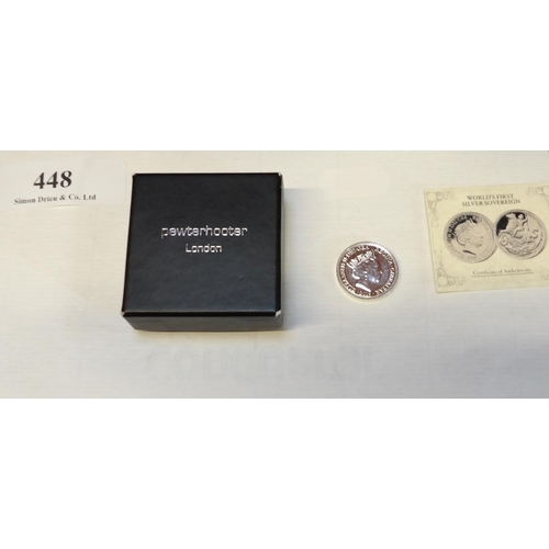 The World's First Silver Sovereign .999 pure silver with certification