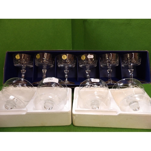 A boxed set of six French crystal champagne glasses together with four ...