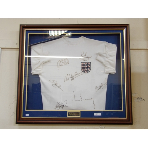 "England All Stars" a mounted and framed England football shirt signed ...