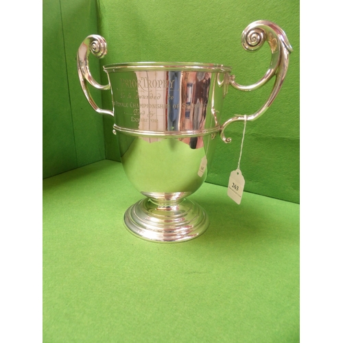 A twin handled solid silver trophy "Prior Trophy" (London)
