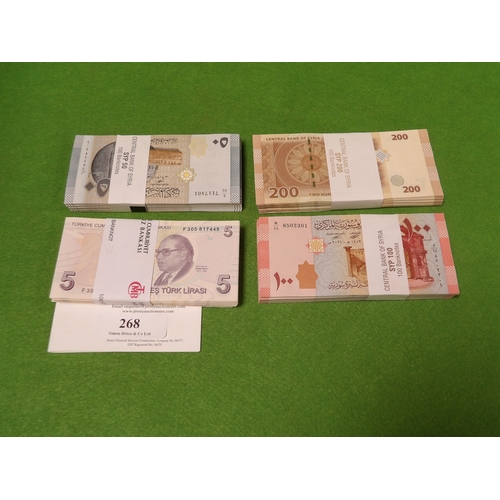 Four bundles of mint bank notes pertaining to Syria and Turkey