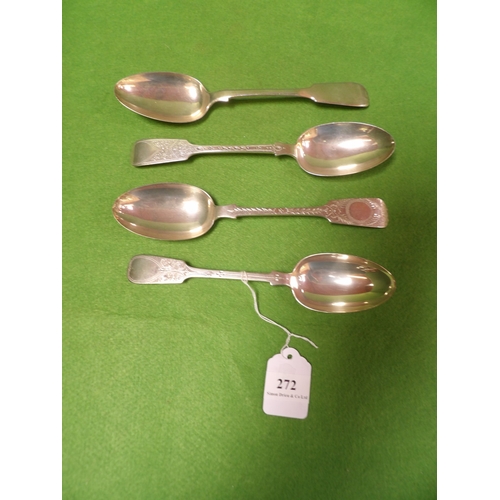 Three silver bright cut serving spoons together with one other silver ...