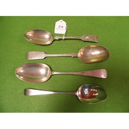 Three bright cut silver serving spoons together with a Georgian silver ...