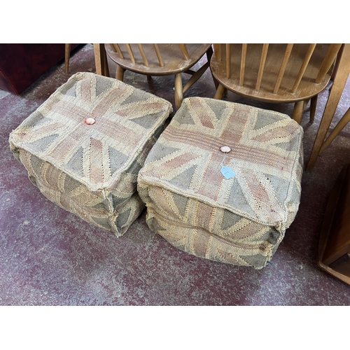 A pair of hessian stools with Union Jack decoration