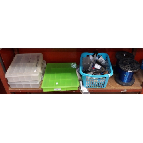 Three plastic bits boxes, a varied assortment of fishing tackle, two ...
