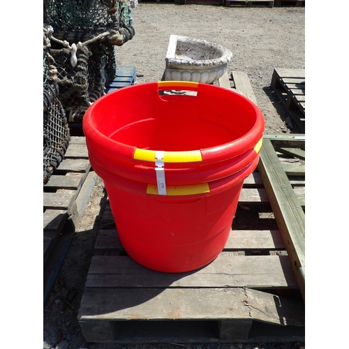 Three red PVC storage tubs