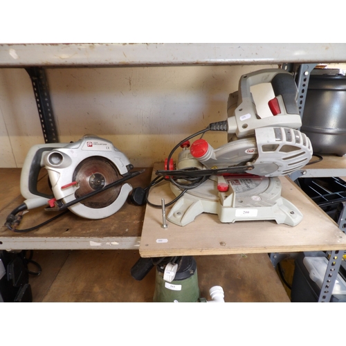A Performance Power compound mitre saw together with a circular saw