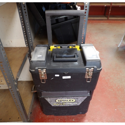 A Stanley mobile work centre containing assorted fixings and fastenings