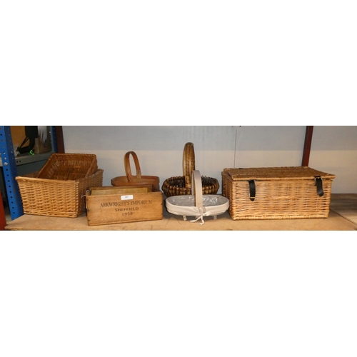 Assorted produce boxes, baskets and trugs