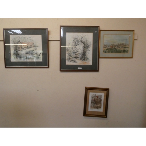 A pair of water colours by Maureen Osborne together with one other and ...