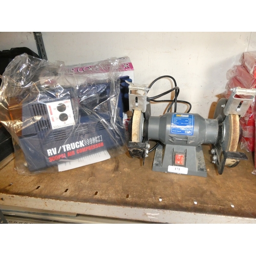 A Good Hope 12 volt air compressor (unused) together with a Nutool ...