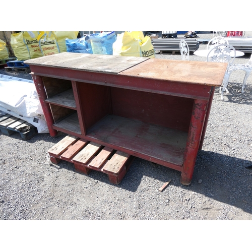 A substantial steel framed welding work bench