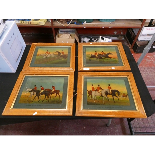 A set of four vintage fox hunting prints on glass and mounted within ...