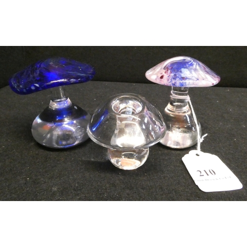 Three Sark art glass mushrooms