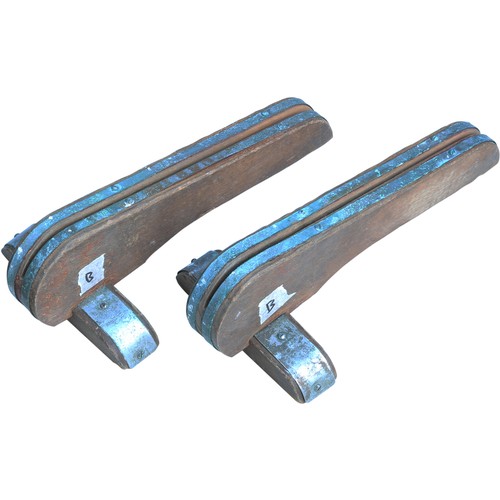 Pair Art Deco Fairground Roll A Penny Chutes mahogany with metal trims.