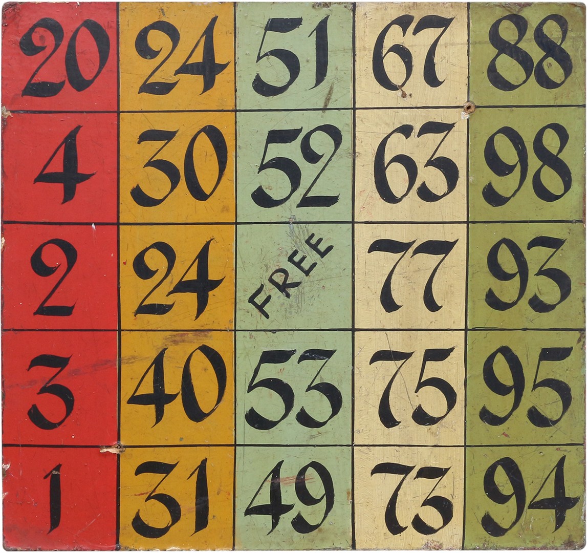 Painted Wooden Fairground Bingo Board.Approximately 10 inches (25.4 cm ...