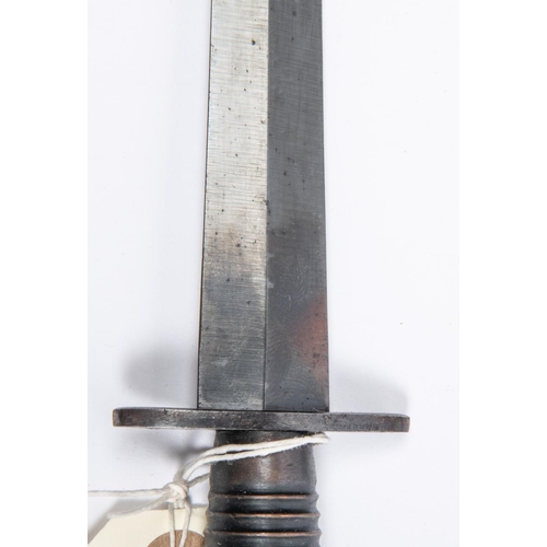 A Third pattern FS fighting knife, blued blade 6¾", ribbed blackened ...