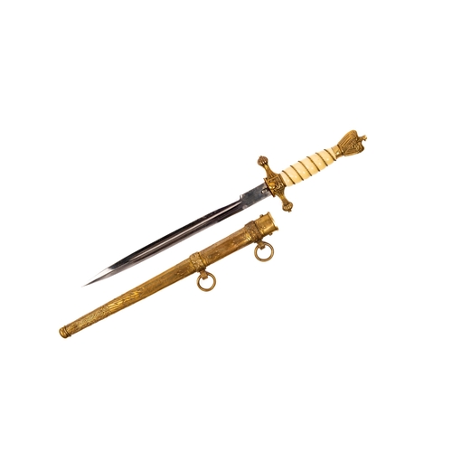 A Third Reich Naval officer's dagger, with plain unmarked blade, brass ...