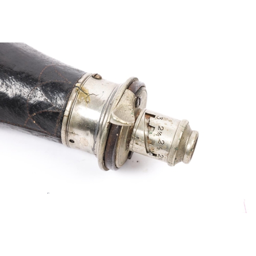 A gun size powder flask, 8¼" overall, by Hawksley, with German silver ...