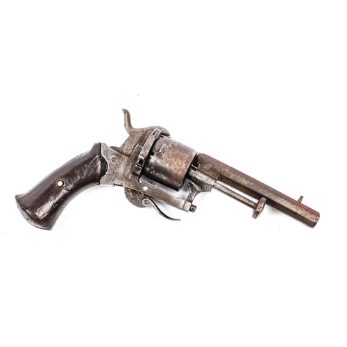 A Belgian 6 shot 7mm double action pin fire revolver, octagonal barrel ...