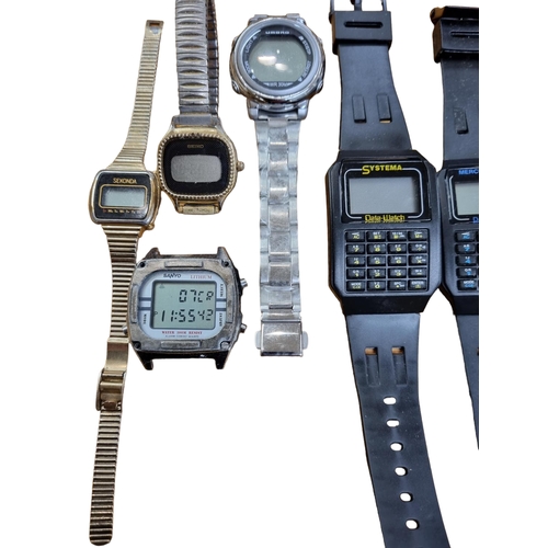 An Interesting Group of Retro Digital Watches including Calculator ...