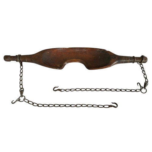 A 19th Century milkmaids shoulder yoke with chains and hooks. 89cm.