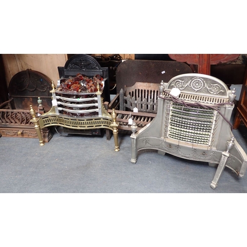 TWO IRON FIRE BASKETS WITH BUILT-IN BACKS an iron grate and front, and ...