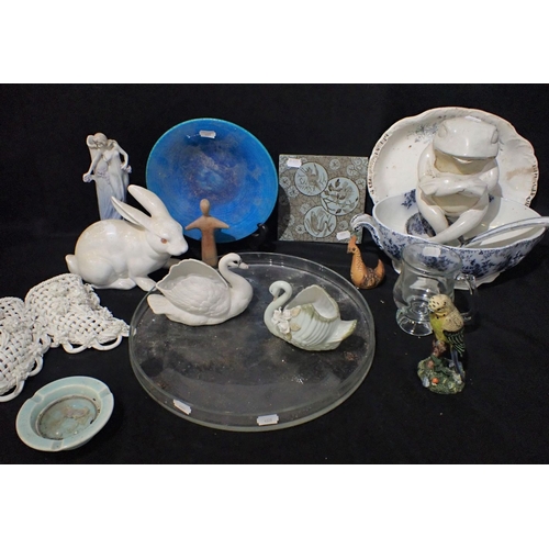 A COLLECTION OF SUNDRIES including a Victorian aesthetic tile, shell ...