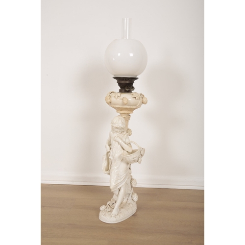 A COPELAND SPODE WHITE-GLAZED PORCELAIN FIGURAL OIL LAMP BY OWEN HALE ...