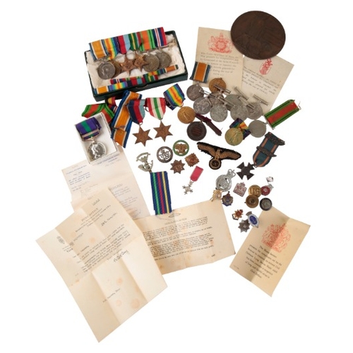 A MISCELLANEOUS COLLECTION OF MEDALS, BADGES AND ASSOCIATED PAPERWORK ...