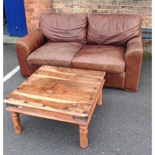 A MODERN LEATHER TWO-SEAT SOFA with patinated surface, 175cm wide, 90cm ...