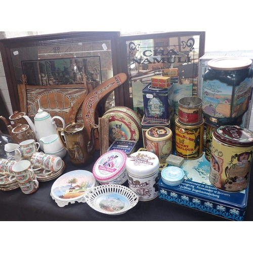 TWO PRINTED ADVERTISING MIRRORS, VINTAGE TINS some reproduction tins, a ...
