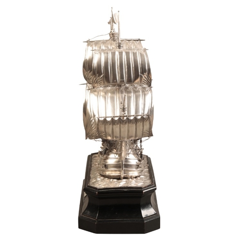 A GEORGE V SILVER MODEL OF AN ELIZABETHAN WARSHIP by Charles & Richard ...