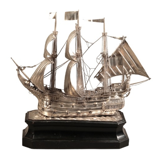 A GEORGE V SILVER MODEL OF AN ELIZABETHAN WARSHIP by Charles & Richard ...