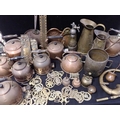 A QUANTITY OF COPPER AND BRASS WARE including a Beldray Art Nouveau jug ...