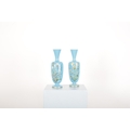 A PAIR OF VICTORIAN TURQUOISE OPALINE GLASS VASES with flared necks ...