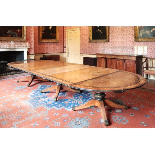 AN IMPORTANT REGENCY OAK TRIPLE PILLAR DINING TABLE BY GEORGE BULLOCK ...