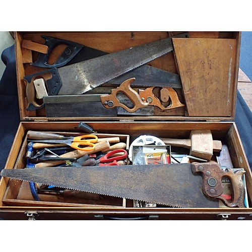 A CARPENTER'S CHEST containing various tools including tenon saws by E ...