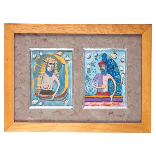 *GRAHAM SNOW (1948-2025) Four studies of mystical men mixed media, 17cm ...