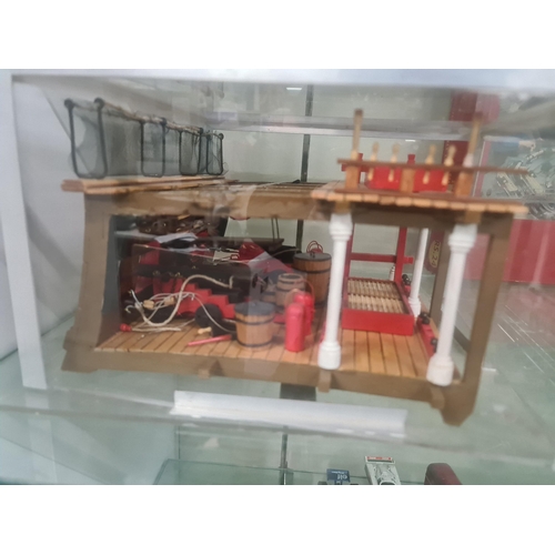 Hand crafted cutaway model of galleon gun deck with two intricately ...