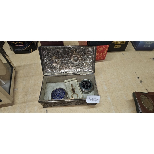 pewter box with 2 lovely pill boxes & insect paperweight