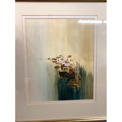 A boat scene painted in watercolour by Colin Kent RI b. 1934- signed ...