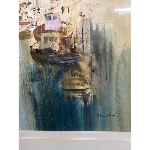 A boat scene painted in watercolour by Colin Kent RI b. 1934- signed ...