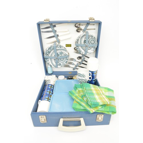 A Blue Brexton Picnic Hamper for four, original and complete with all ...