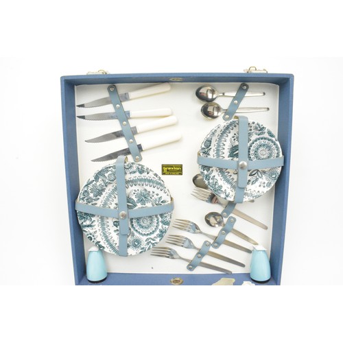 A Blue Brexton Picnic Hamper for four, original and complete with all ...